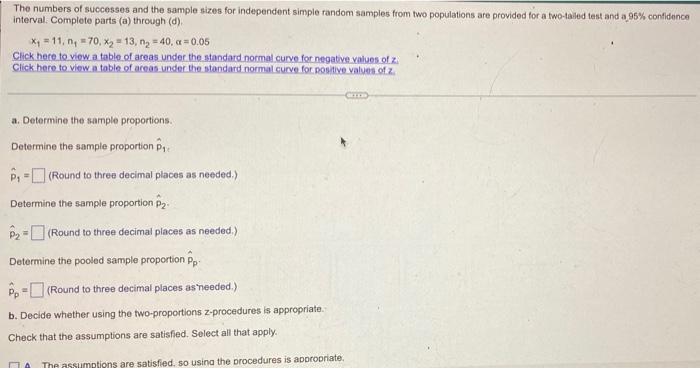 Solved The numbers of successes and the sample sizes for | Chegg.com