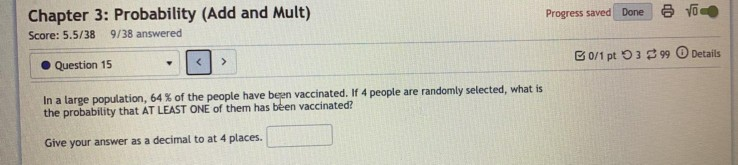 Solved Chapter 3: Probability (Add and Mult) Progress saved | Chegg.com