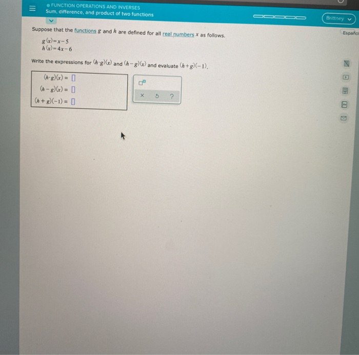 Solved FUNCTION OPERATIONS AND INVERSES Sum, difference, and | Chegg.com