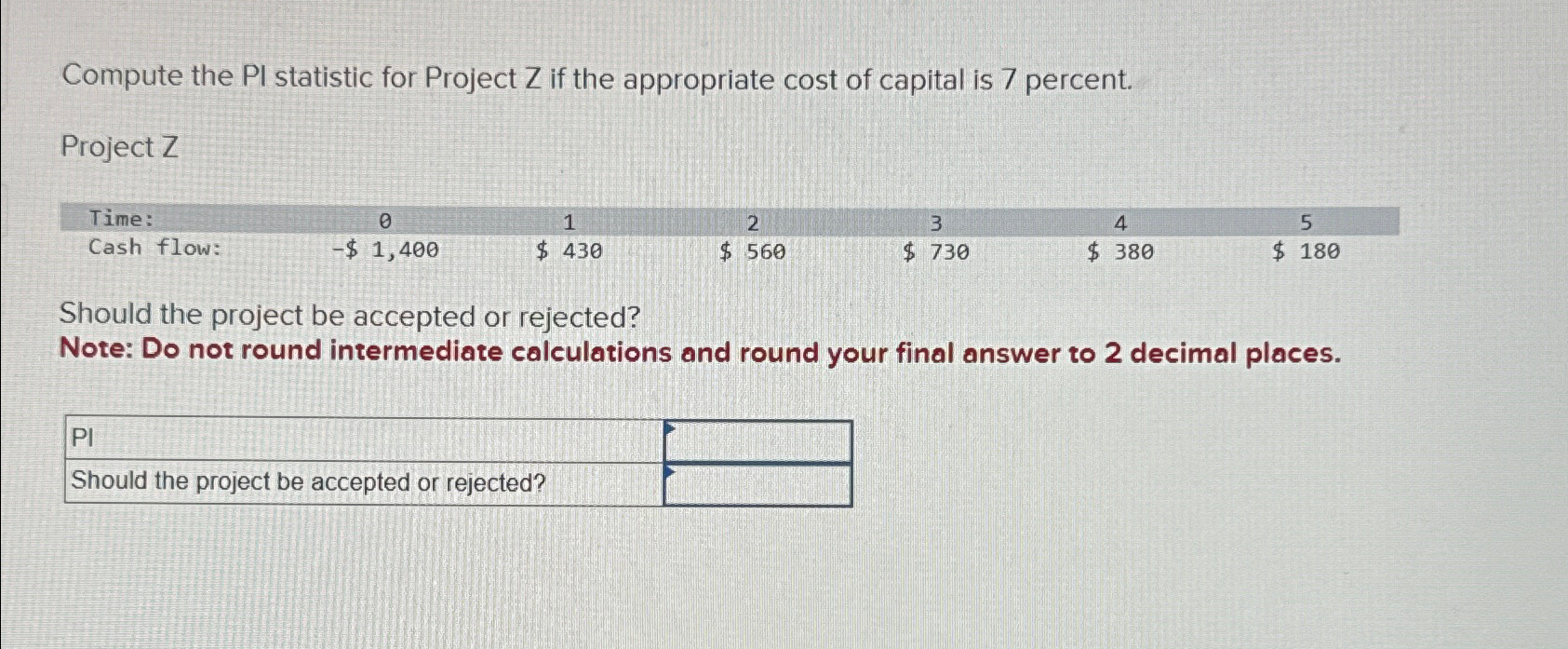 Compute the PI statistic for Project Z if the | Chegg.com