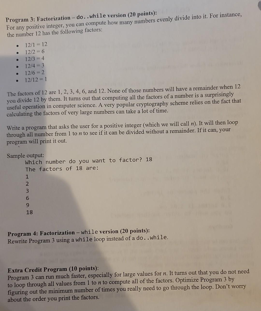Solved Program 3 Factorization Do While Version 20 0406
