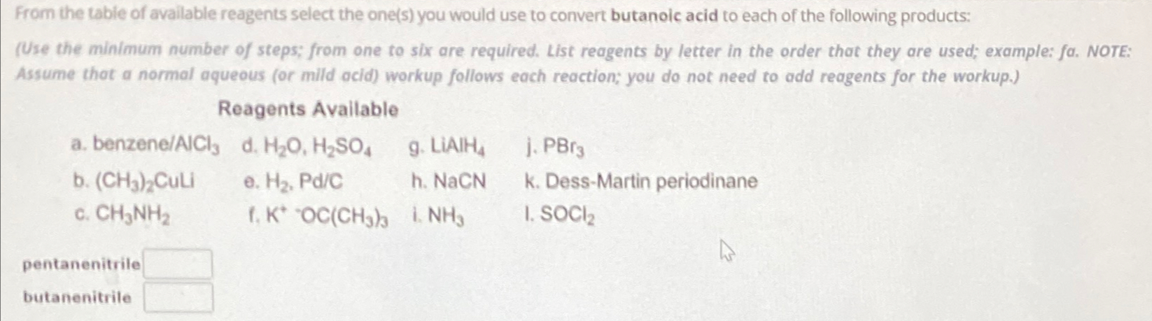 Solved From the table of available reagents select the | Chegg.com