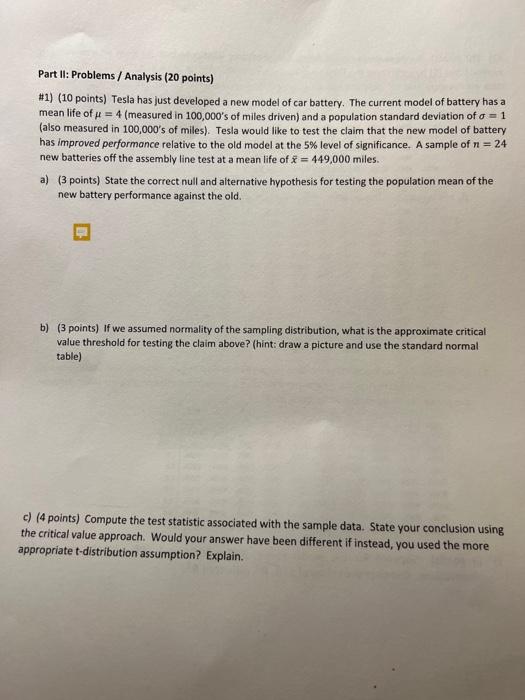 Solved Part II: Problems / Analysis (20 points) \#1) (10 | Chegg.com Solved Part II: Problems / Analysis (20 points) \#1) (10 | Chegg.com