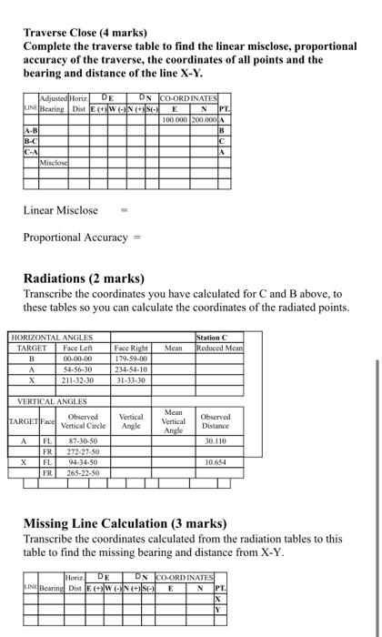 Solved A closed traverse was run from A to B, then C and | Chegg.com