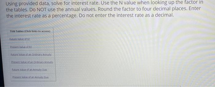 Solved Using provided data, solve for interest rate. Use the | Chegg.com