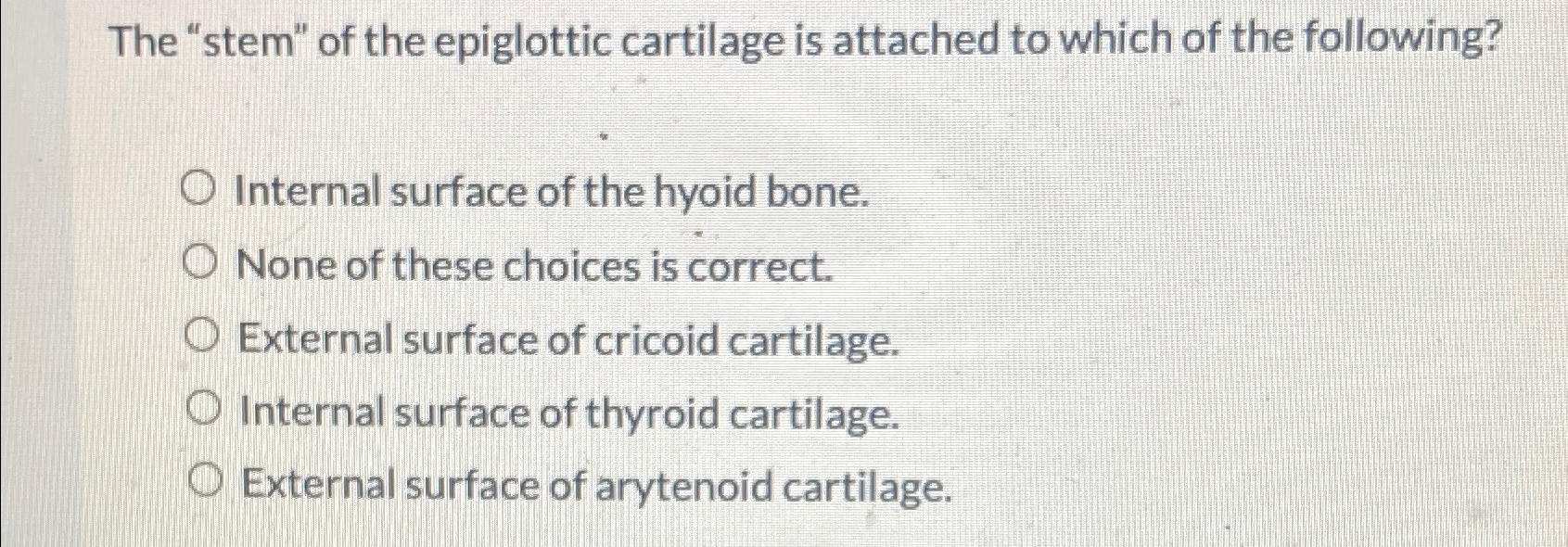 Solved The "stem" of the epiglottic cartilage is attached to | Chegg.com