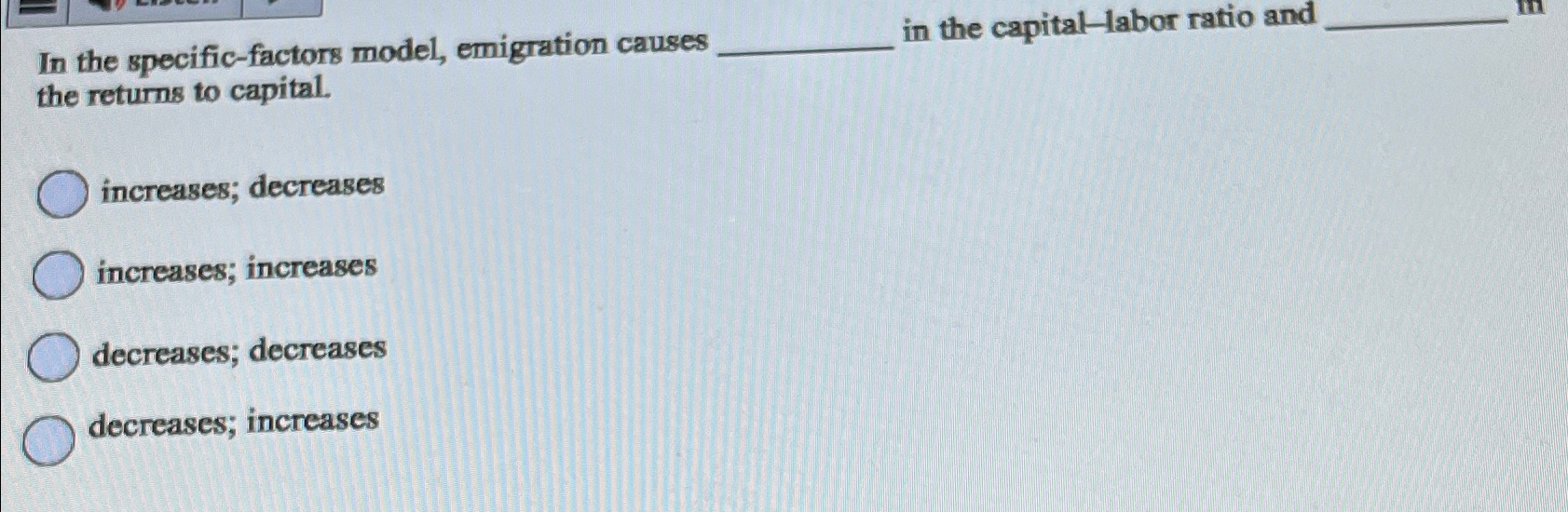 Solved In the specific-factors model, emigration causes in | Chegg.com