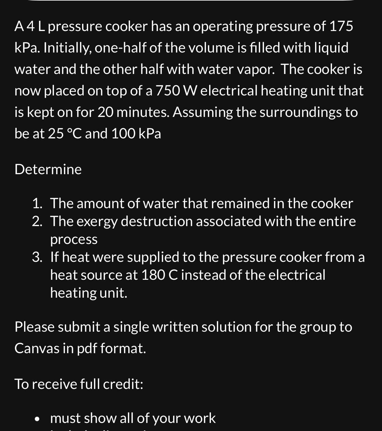 Solved A 4L ﻿pressure cooker has an operating pressure of | Chegg.com