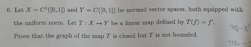Solved 1. Let X = C¹([0, 1]) and Y = C([0, 1]) be normed | Chegg.com