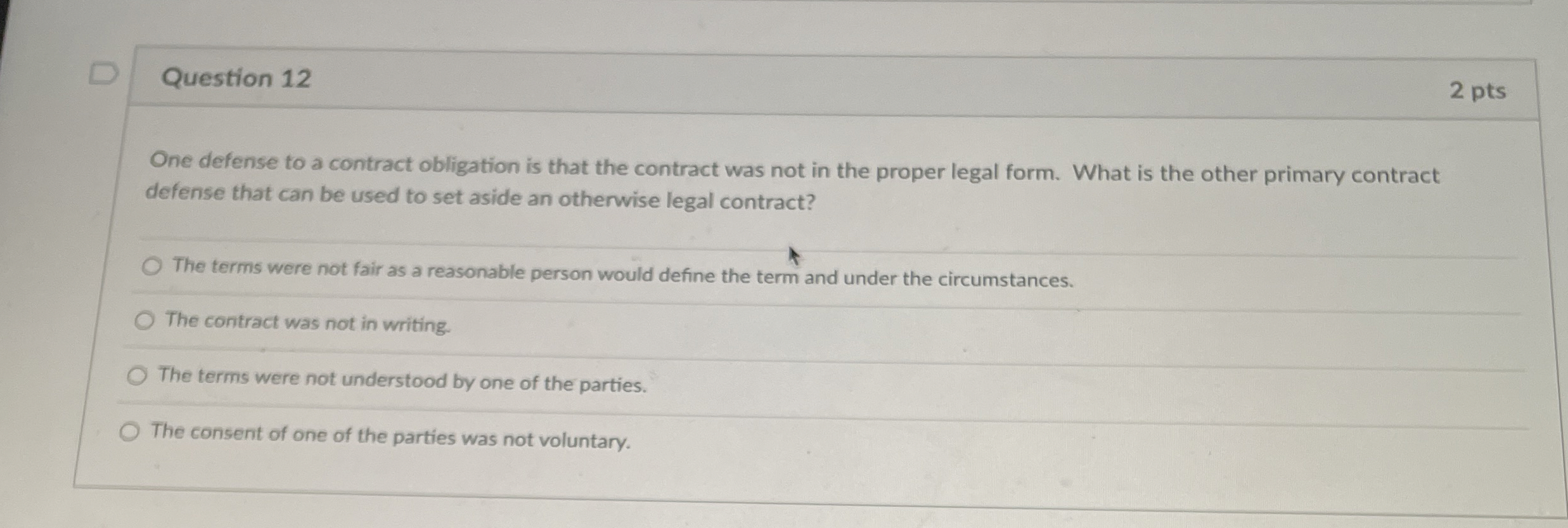 Solved Question 122 ﻿ptsOne defense to a contract obligation | Chegg.com