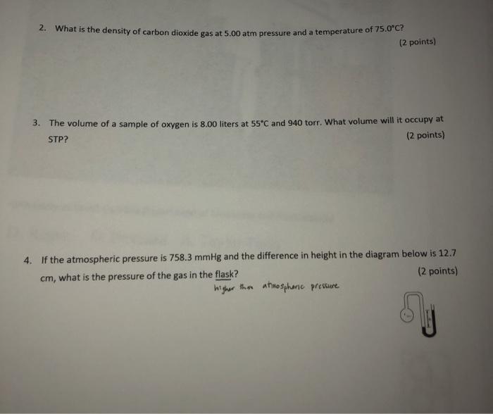 Solved 2. What is the density of carbon dioxide gas at 5.00 | Chegg.com