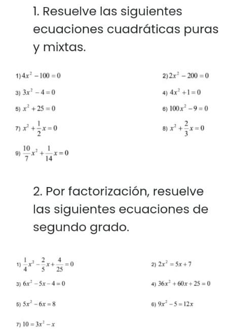 Solved 1 Resuelve Las Siguientes Ecuaciones Cuadráticas 