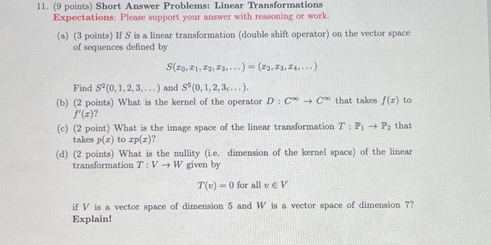 Solved 11. (9 points) Short Answer Problems: Linear | Chegg.com
