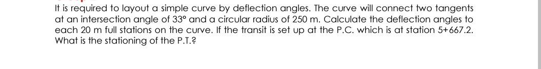 Solved It is required to layout a simple curve by deflection | Chegg.com