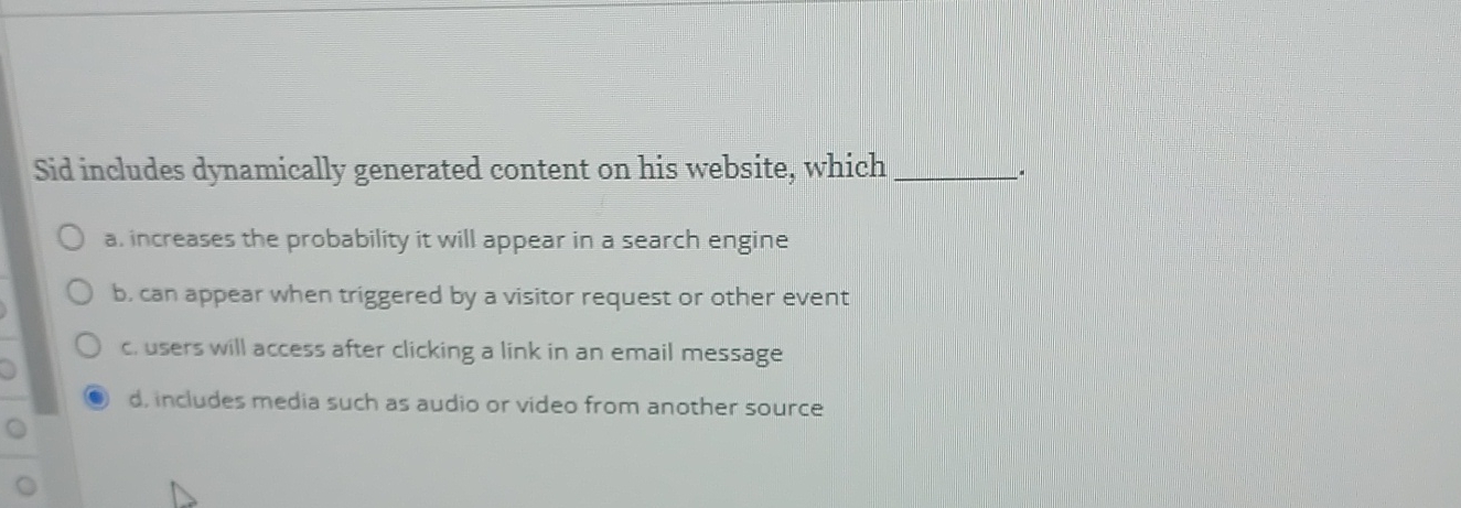 Solved Sid includes dynamically generated content on his | Chegg.com