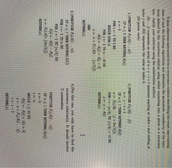 Solved Unless otherwise instructed write a recurrence | Chegg.com