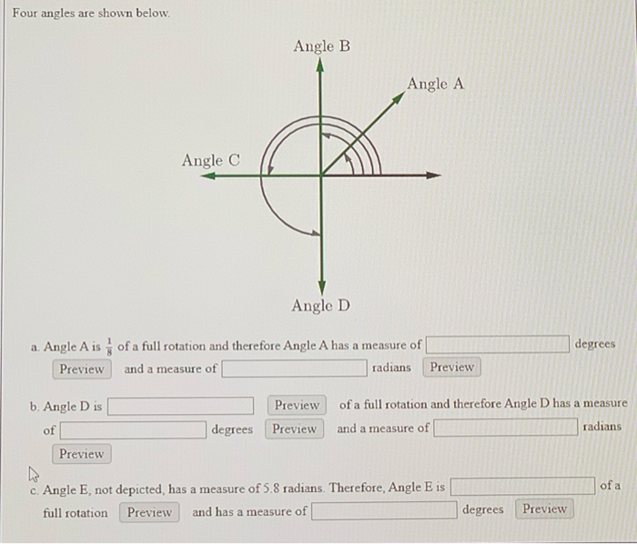 Solved Four angles are shown below. Angle B Angle A Angle C | Chegg.com