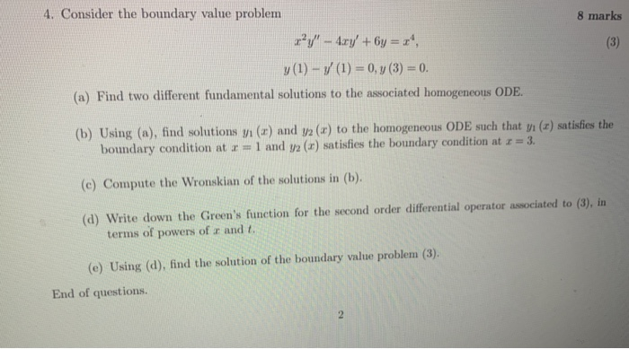 Solved 8 marks (3) 4. Consider the boundary value problem | Chegg.com