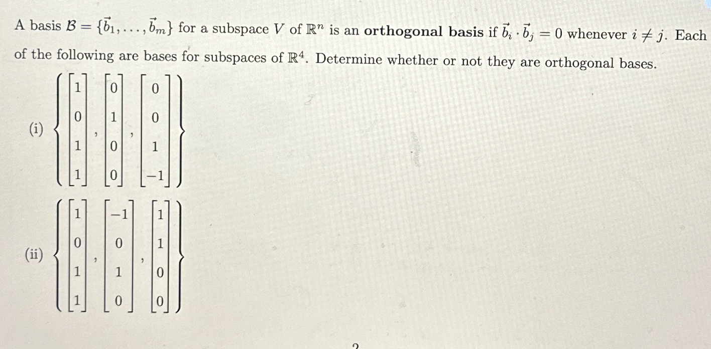Solved A basis B={vec(b)1,dots,vec(b)m} ﻿for a subspace V | Chegg.com