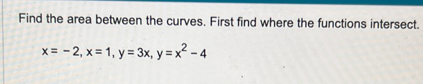 Solved Find the area between the curves. First find where | Chegg.com