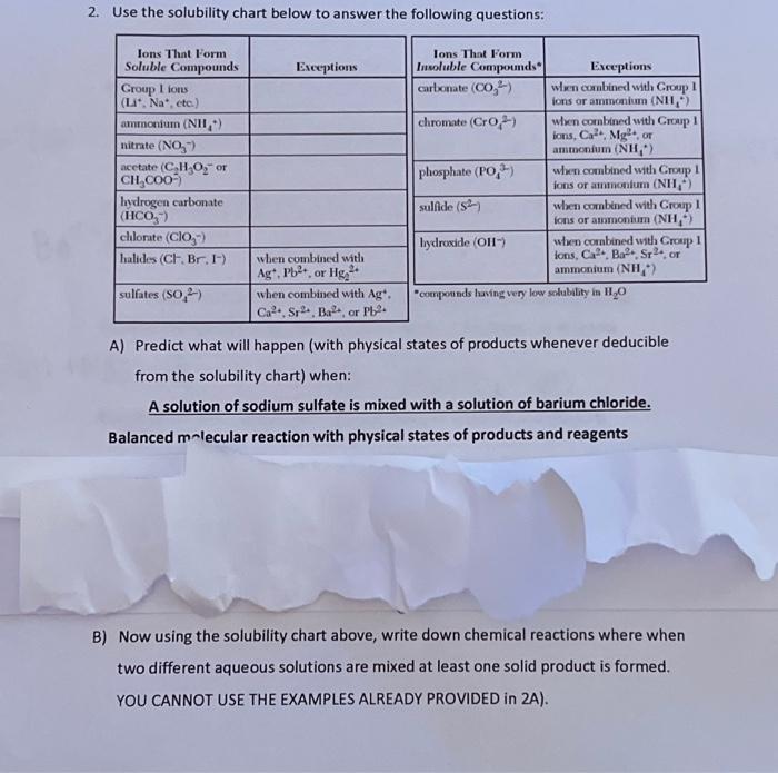 Solved 2. Use the solubility chart below to answer the | Chegg.com