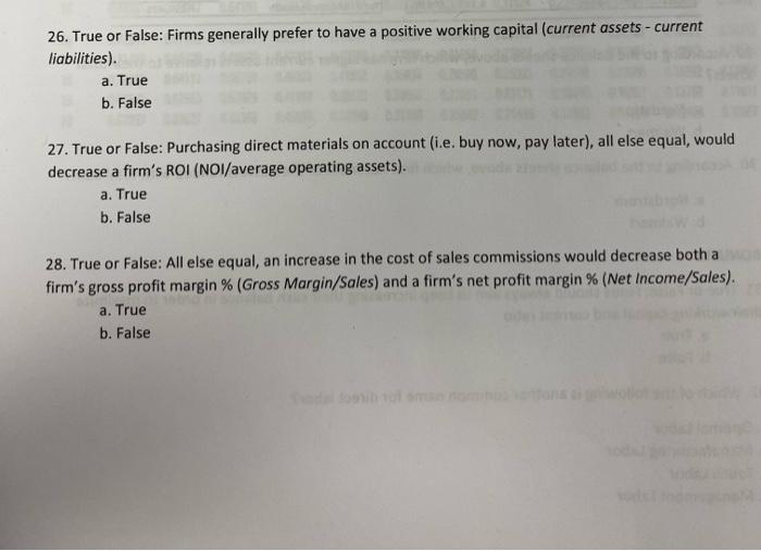 Solved 26. True or False: Firms generally prefer to have a | Chegg.com