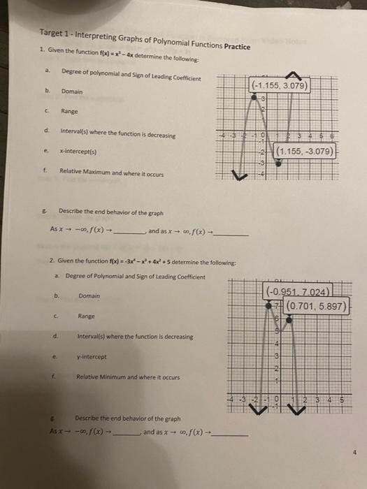 Solved Target 1 - Interpreting Graphs of Polynomial | Chegg.com