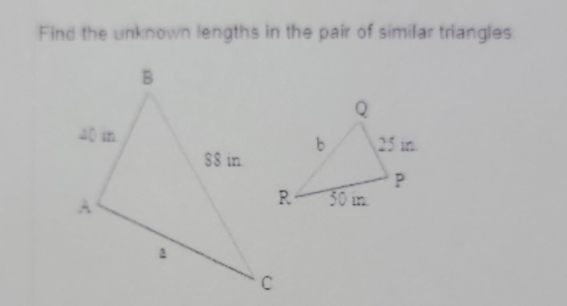 Solved Find the unknown lengths in the pair of simdar | Chegg.com