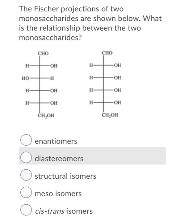 Solved The Fischer projections of two monosaccharides are | Chegg.com