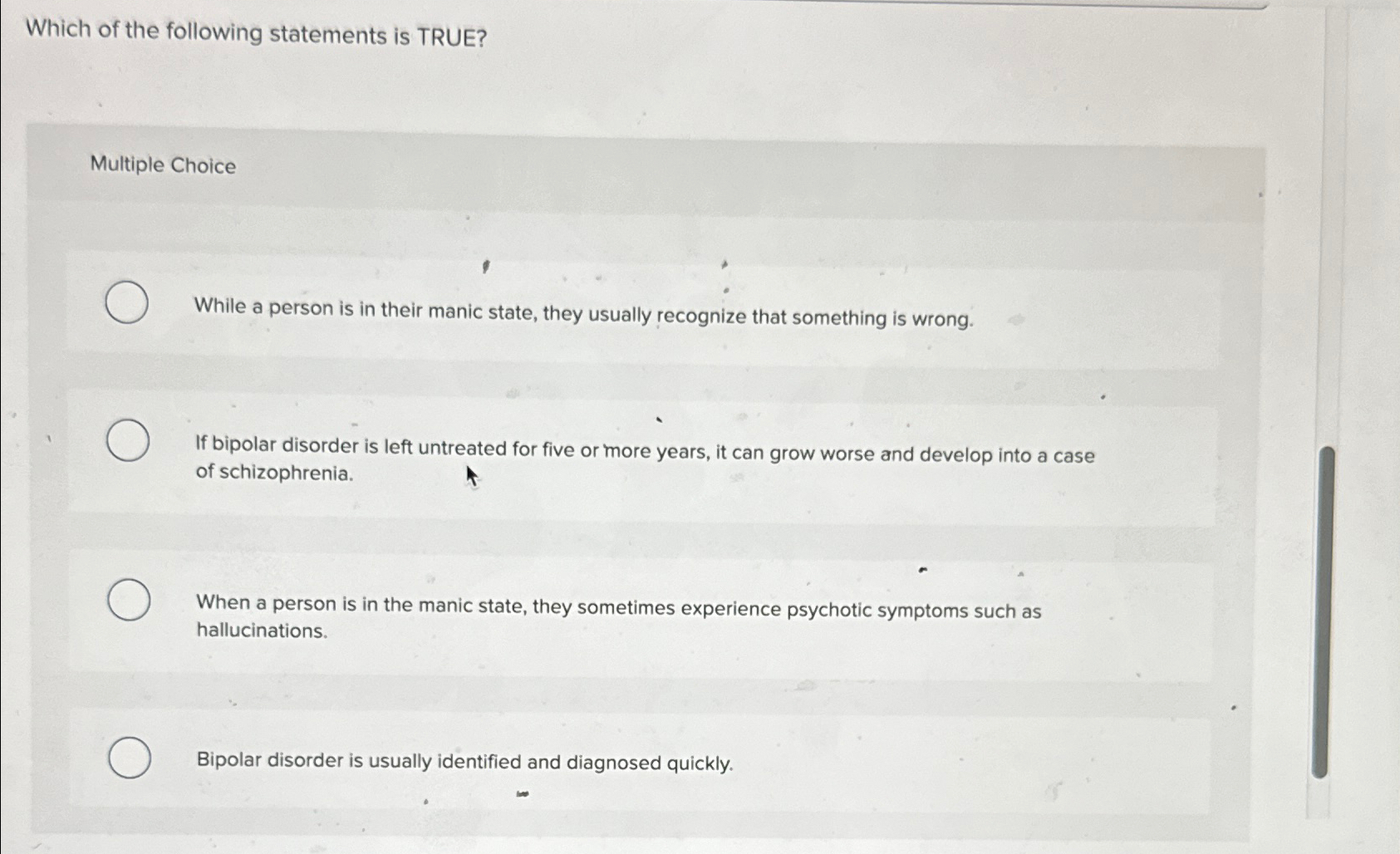 Solved Which of the following statements is TRUE?Multiple | Chegg.com