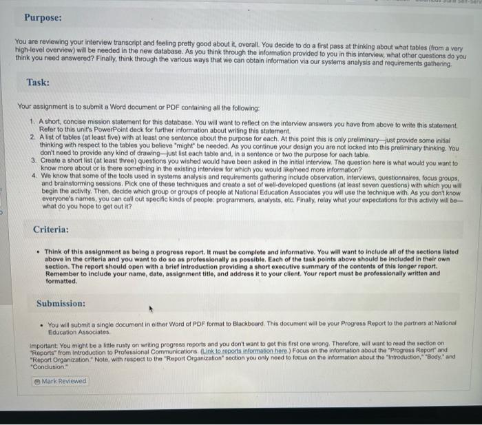 Solved You are reviewing your interview transcript and | Chegg.com