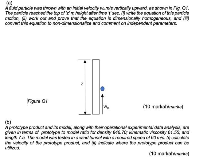 Solved (a) A fluid particle was thrown with an initial | Chegg.com
