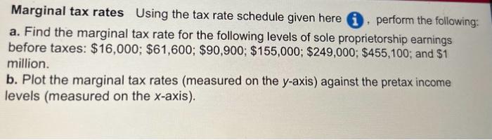 Marginal tax rates Using the tax rate schedule given | Chegg.com