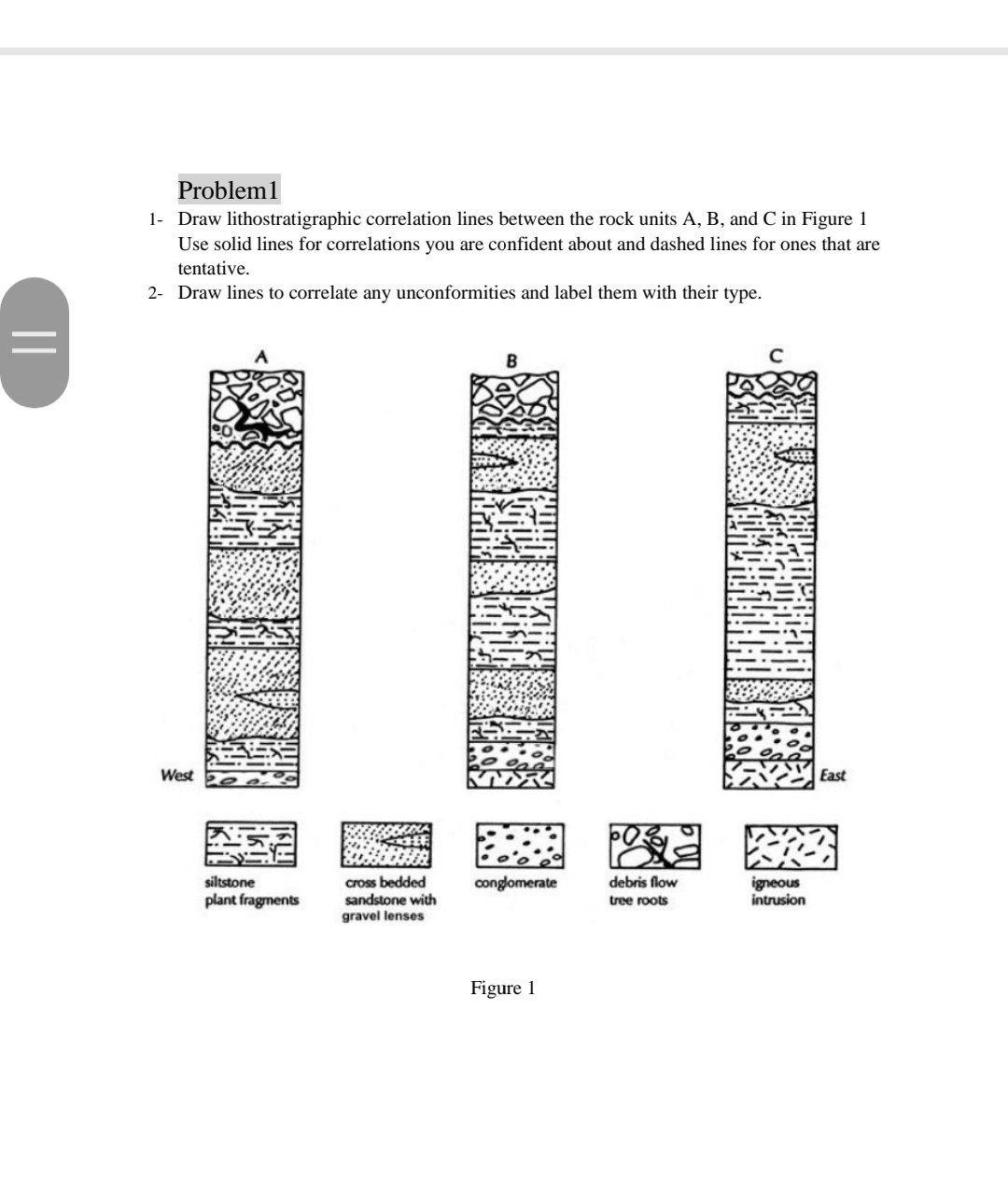 Solved Problem1 1. Draw lithostratigraphic correlation lines | Chegg.com