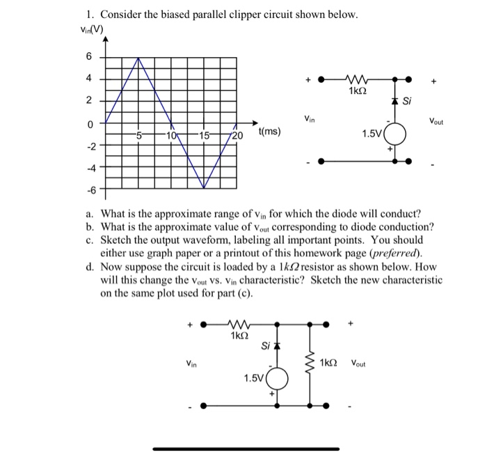 Solved 1. Consider the biased parallel clipper circuit shown | Chegg.com Solved 1. Consider the biased parallel clipper circuit shown | Chegg.com