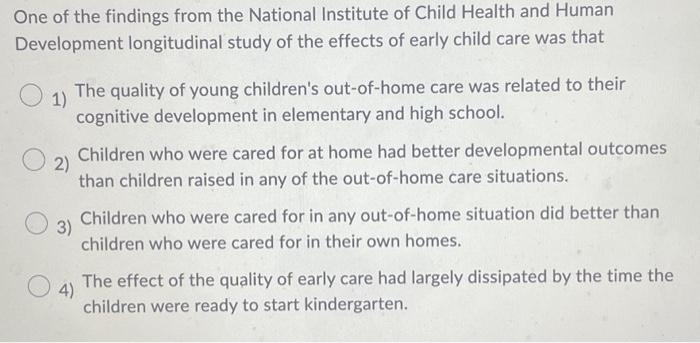 Solved One of the findings from the National Institute of | Chegg.com