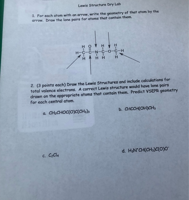 Solved Lewis Structure Dry Lab 1. For each atom with an | Chegg.com