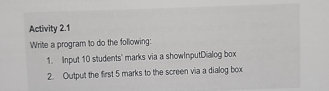 Solved Activity 2.1Write a Java program to do the | Chegg.com