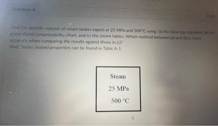 Solved Question 4 Find the specific volume of steam (water | Chegg.com