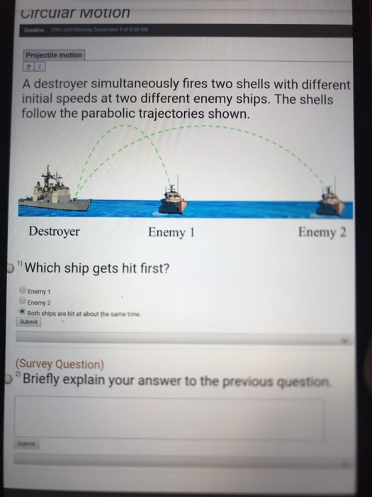 Solved Circular Motion Projectile motion A destroyer | Chegg.com