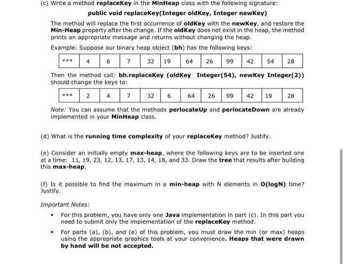 Solved C Write A Method Replacekey In The Minheap Class 
