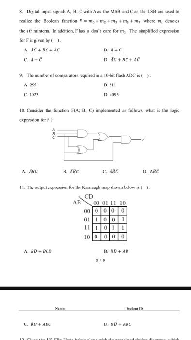 Solved & Digital input signals A, B, C with A as the MSB and | Chegg.com