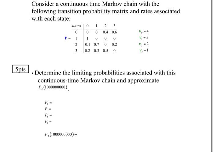 Solved Consider a continuous time Markov chain with the | Chegg.com