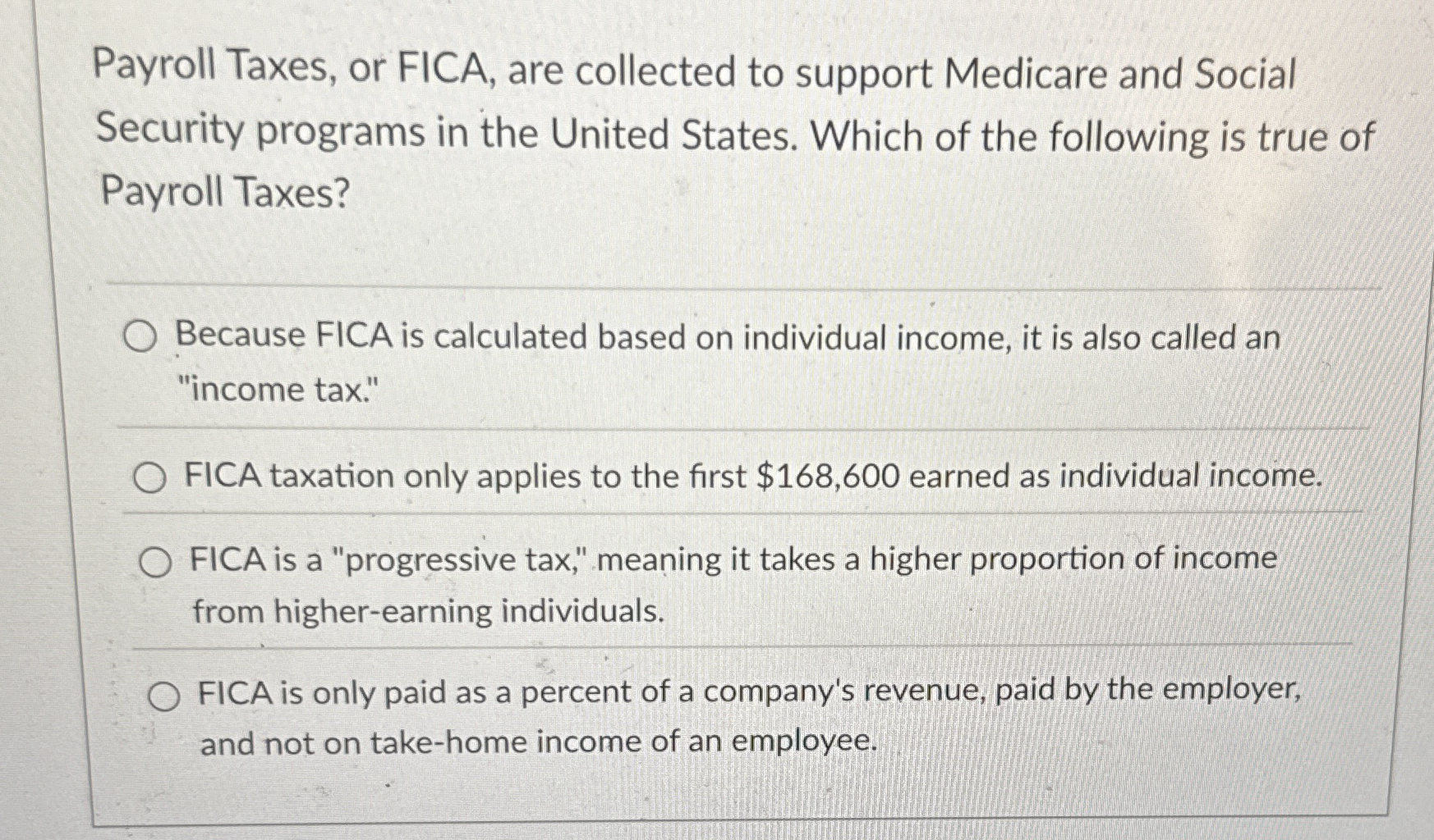 Solved Payroll Taxes, or FICA, are collected to support | Chegg.com