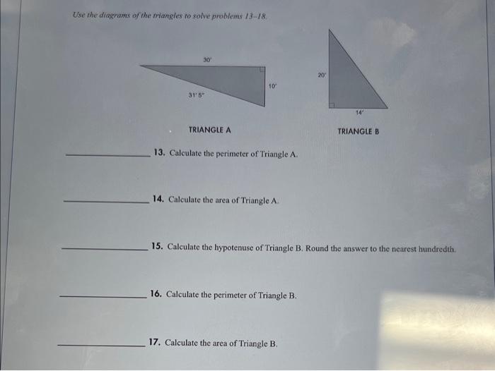 Solved 1. A right triangle has a leg that measures 1'. The | Chegg.com