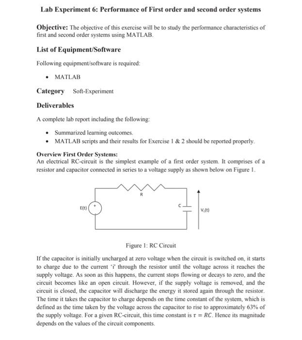 Solved Lab Experiment 6: Performance of First order and | Chegg.com