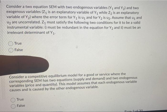Solved Consider a two equation SEM with two endogenous | Chegg.com