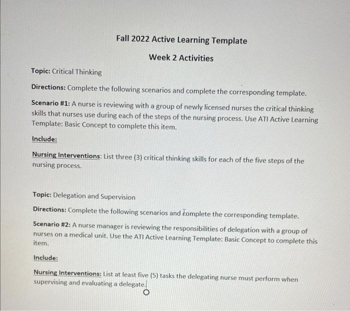 Fall 2022 Active Learning Template Week 2 Activities | Chegg.com