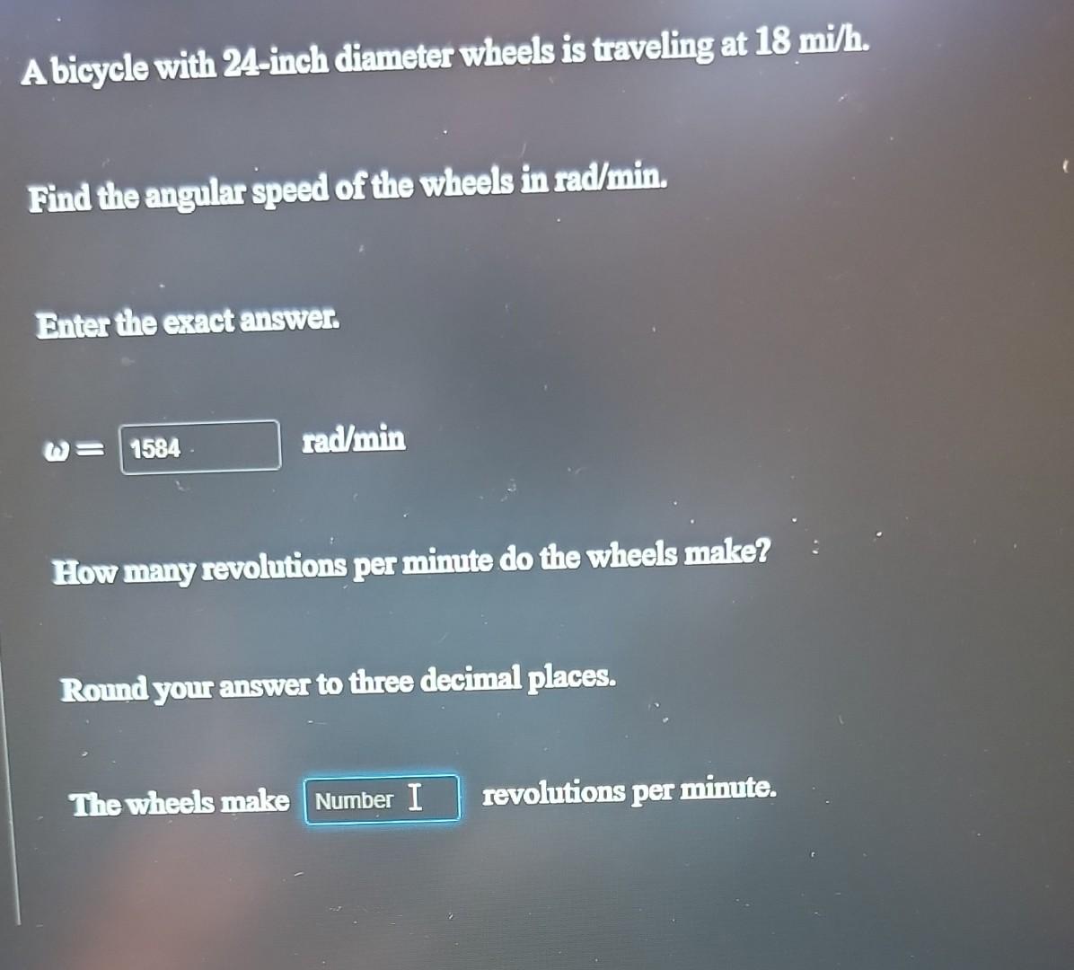 Solved A bicycle with 24-inch diameter wheels is traveling | Chegg.com