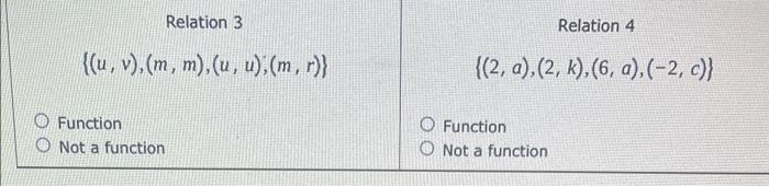 Solved for each relation, decide whether it is a function or | Chegg.com